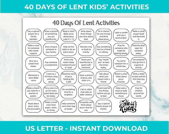 Kids Lenten Calendar 2 Set, Kids Lent Activity, 40 Days of Lent ...