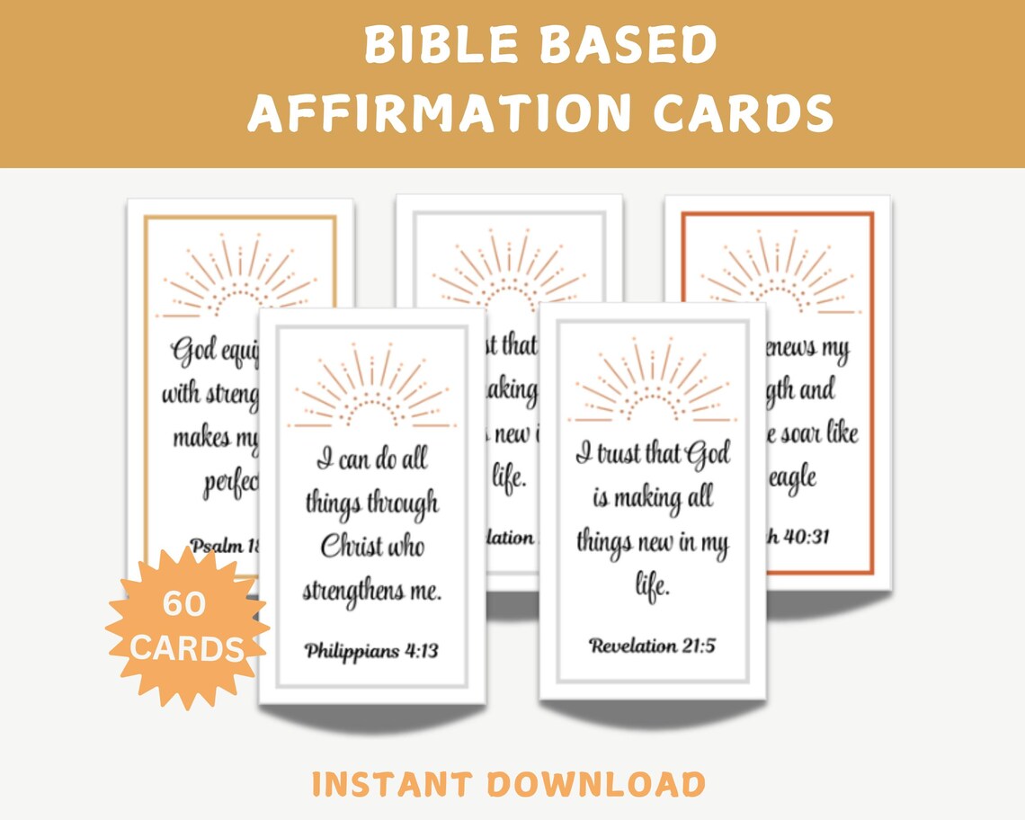 Bible Verse New Year Affirmation Cards, 60 Printable Cards, Christian ...