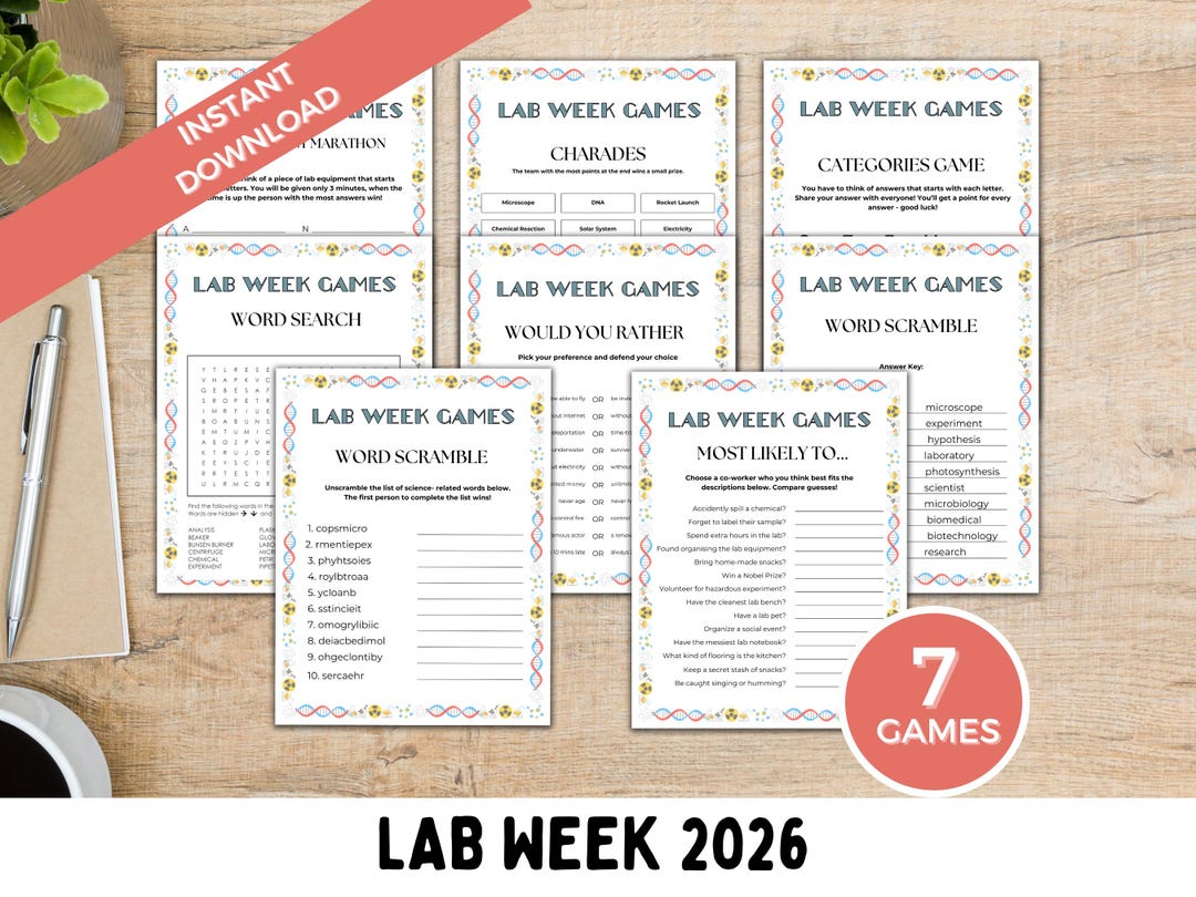 Printable Lab Week 7 Games Bundle, 2026 Lab Week, Co-worker Games ...