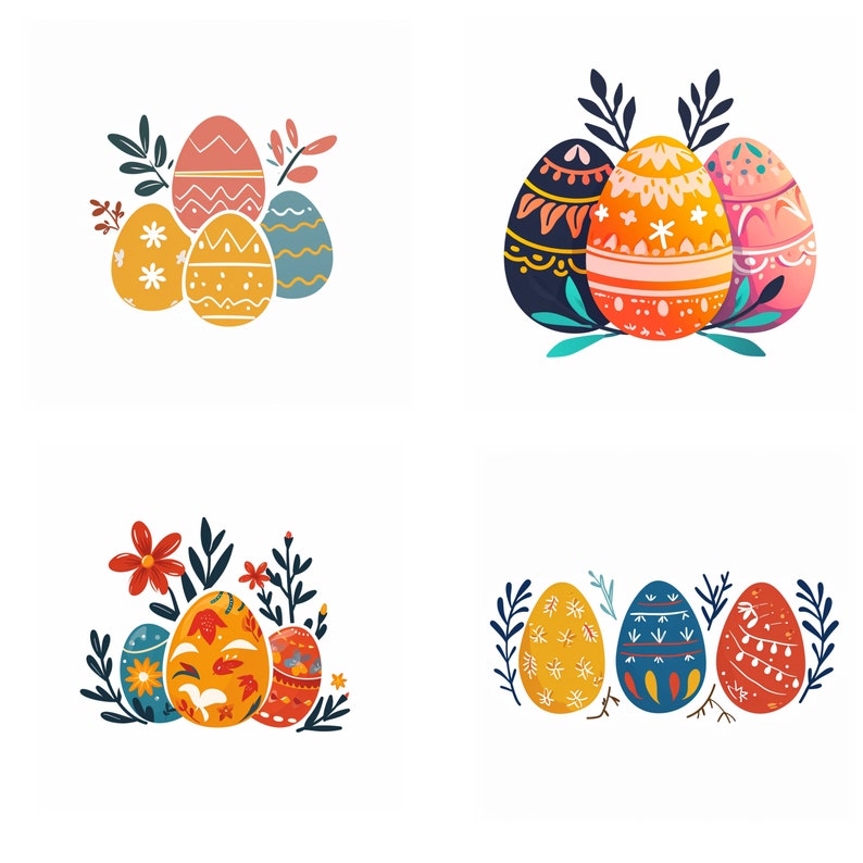 Boho Easter Eggs Clipart, Digital Download, Floral Egg Designs, Spring ...
