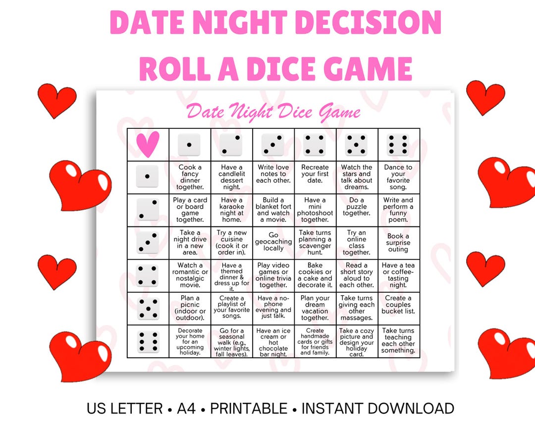 Date Night Roll A Dice Game, Printable Dice Roll Game to Solve Your ...