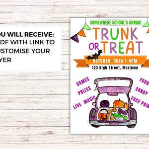 Trunk or Treat Halloween Event Flyer, School, Church Invitation Canva ...