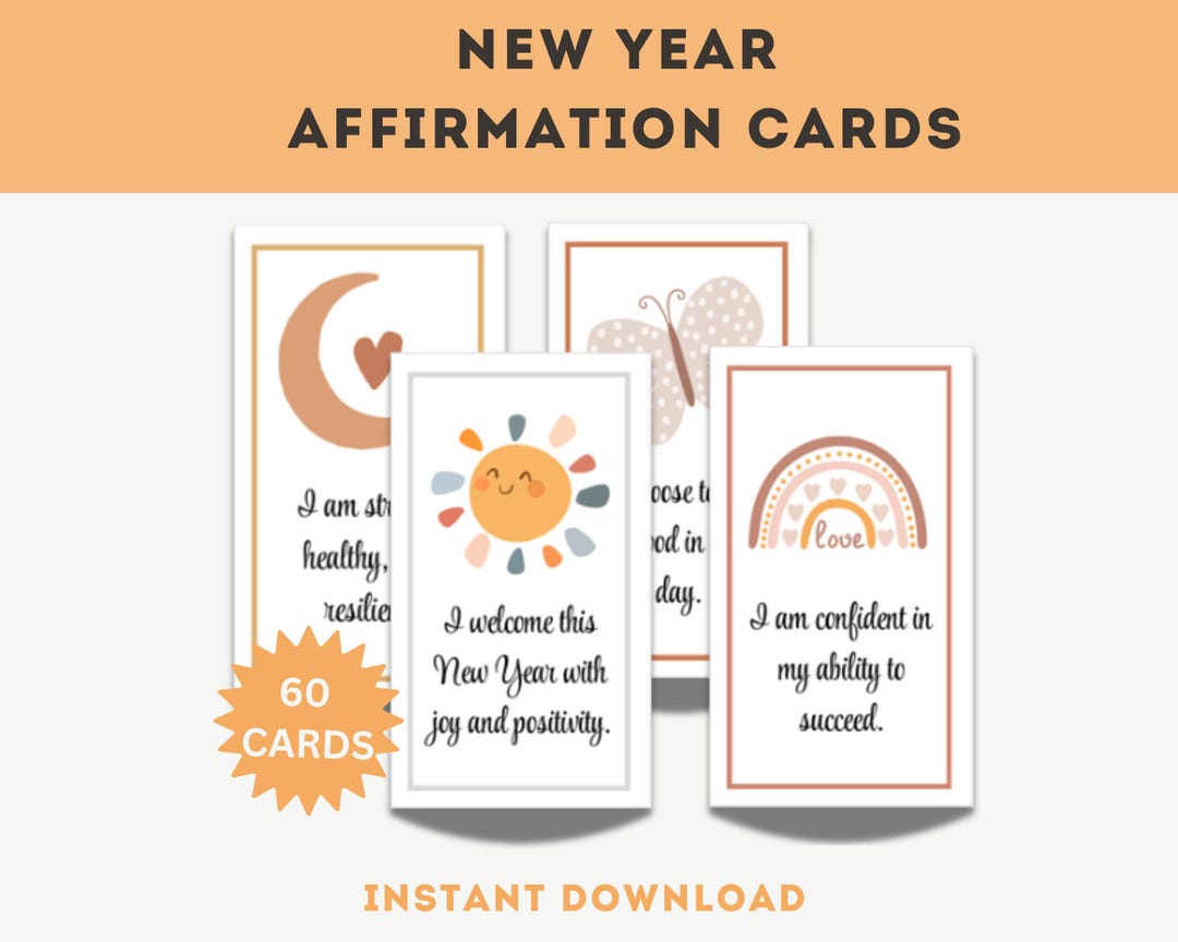 New Year Affirmation Cards, 60 Printable Positive & Uplifting ...