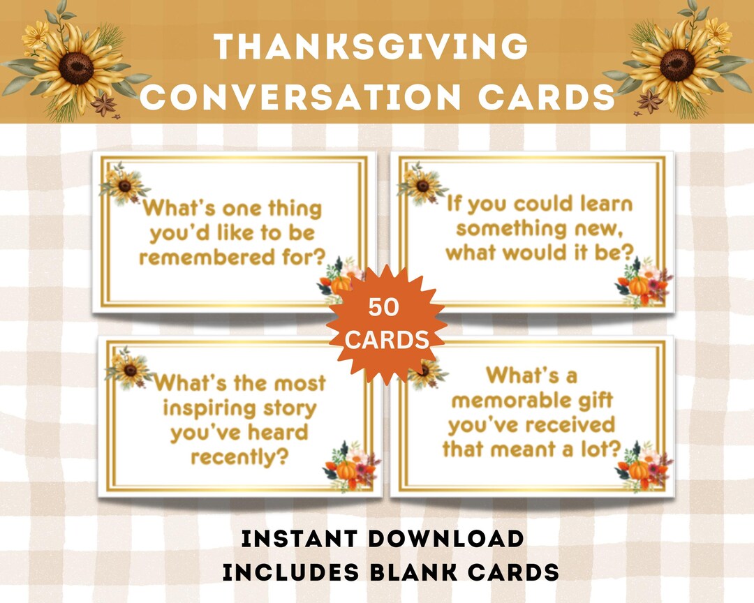 Thanksgiving Conversation Starter Cards, Place Cards, Thanksgiving Name ...