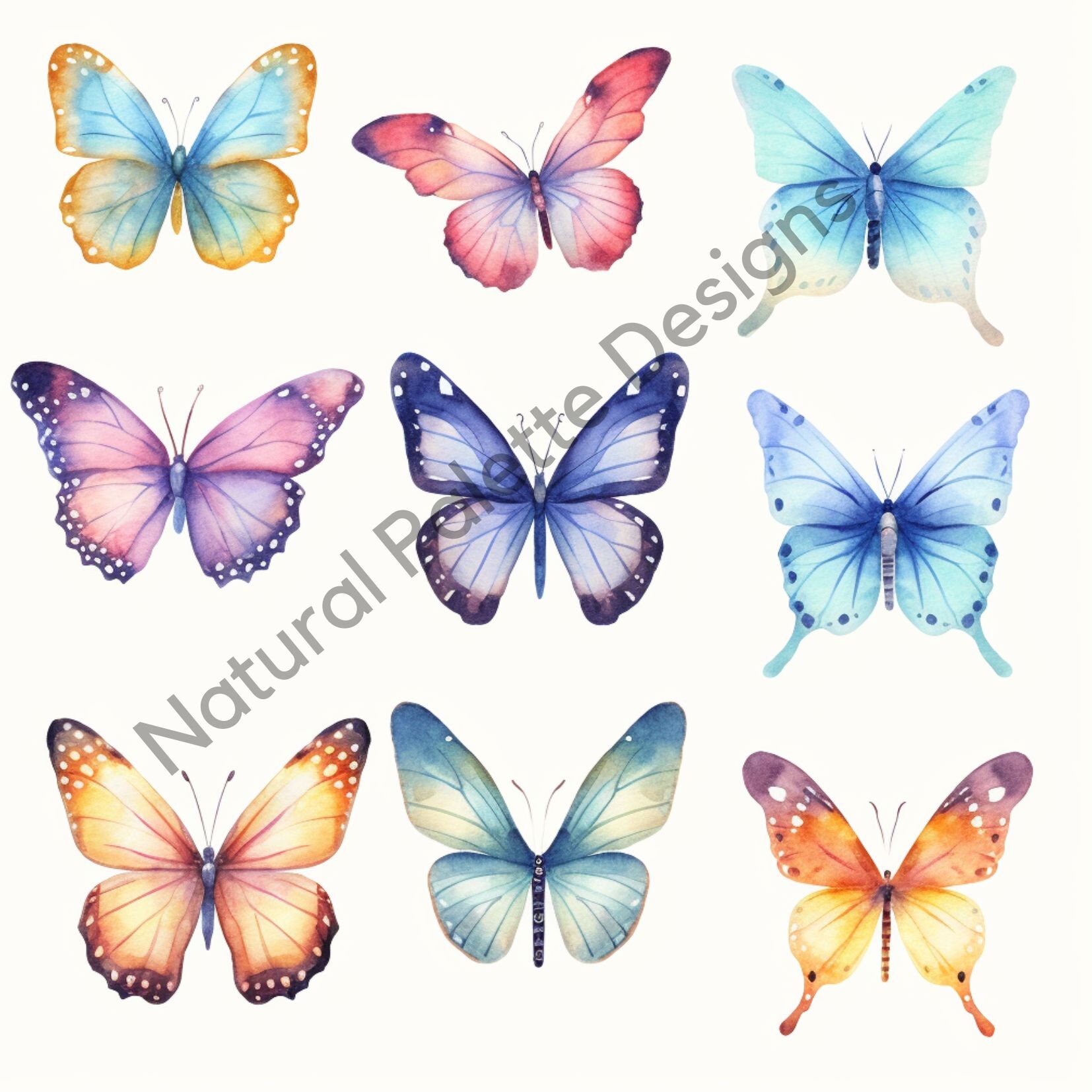 Butterfly Watercolor Clip Art 25 Png Files. Transparent - Etsy