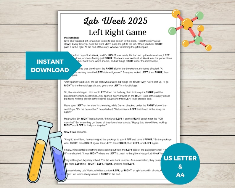 Lab Week Game Left Right Game Printable Funny Lab Tech Appreciation ...