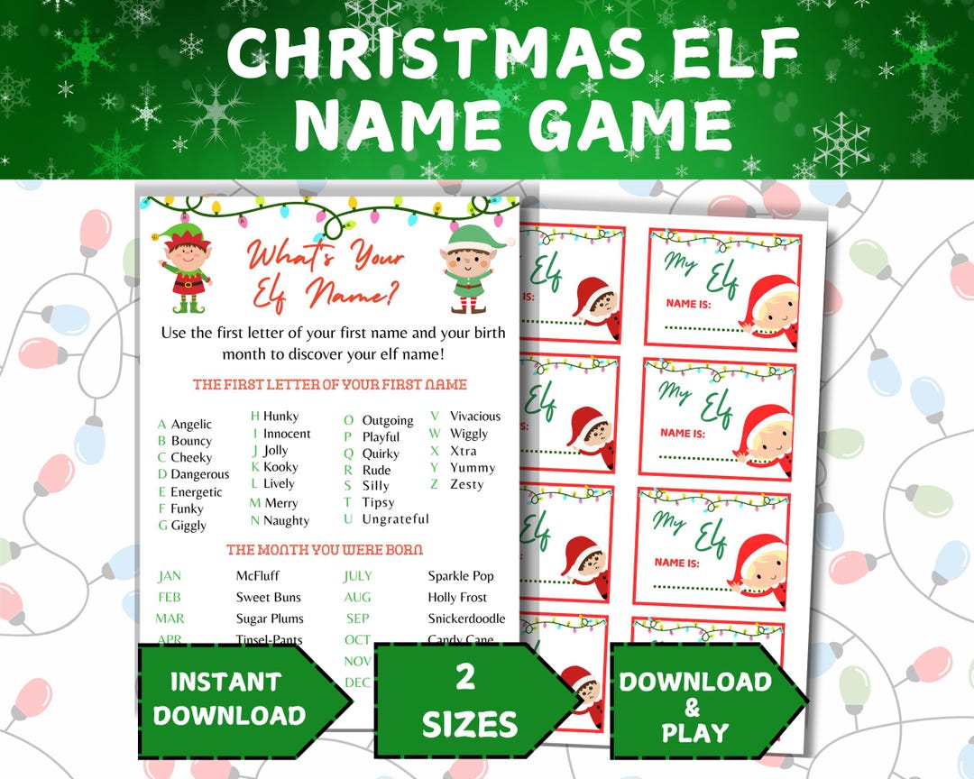 Elf Name Game, Christmas Elf Name Generator Includes Printable Name ...