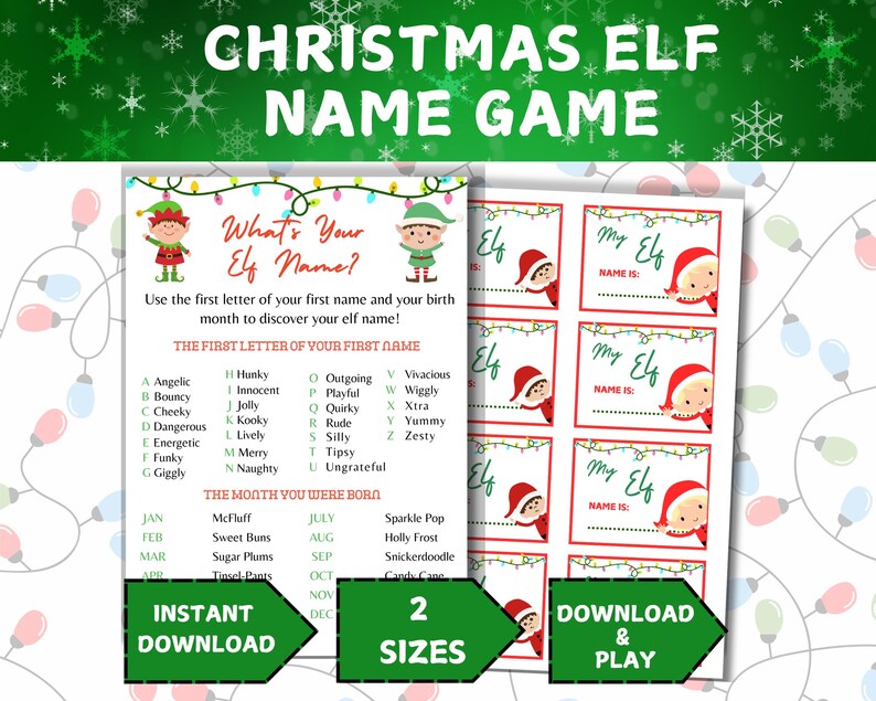 Elf Name Game, Christmas Elf Name Generator Includes Printable Name ...