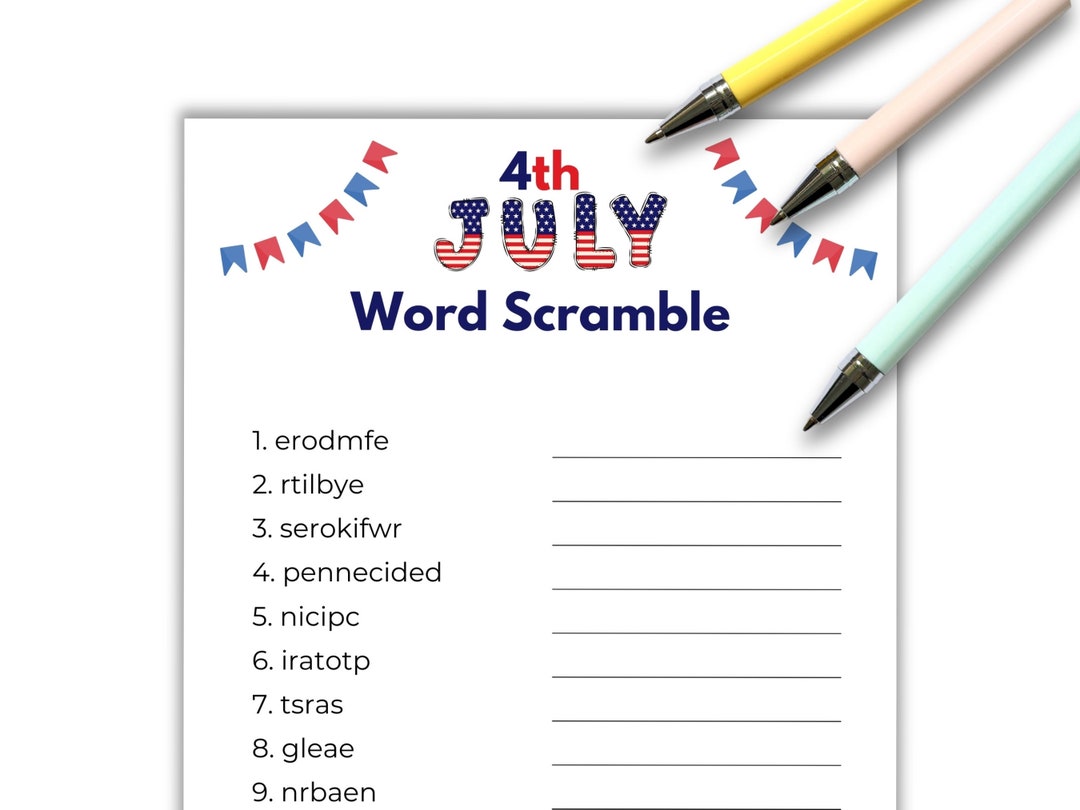 4th of July Word Scramble, Fun 4th July Activity for Independence Day ...