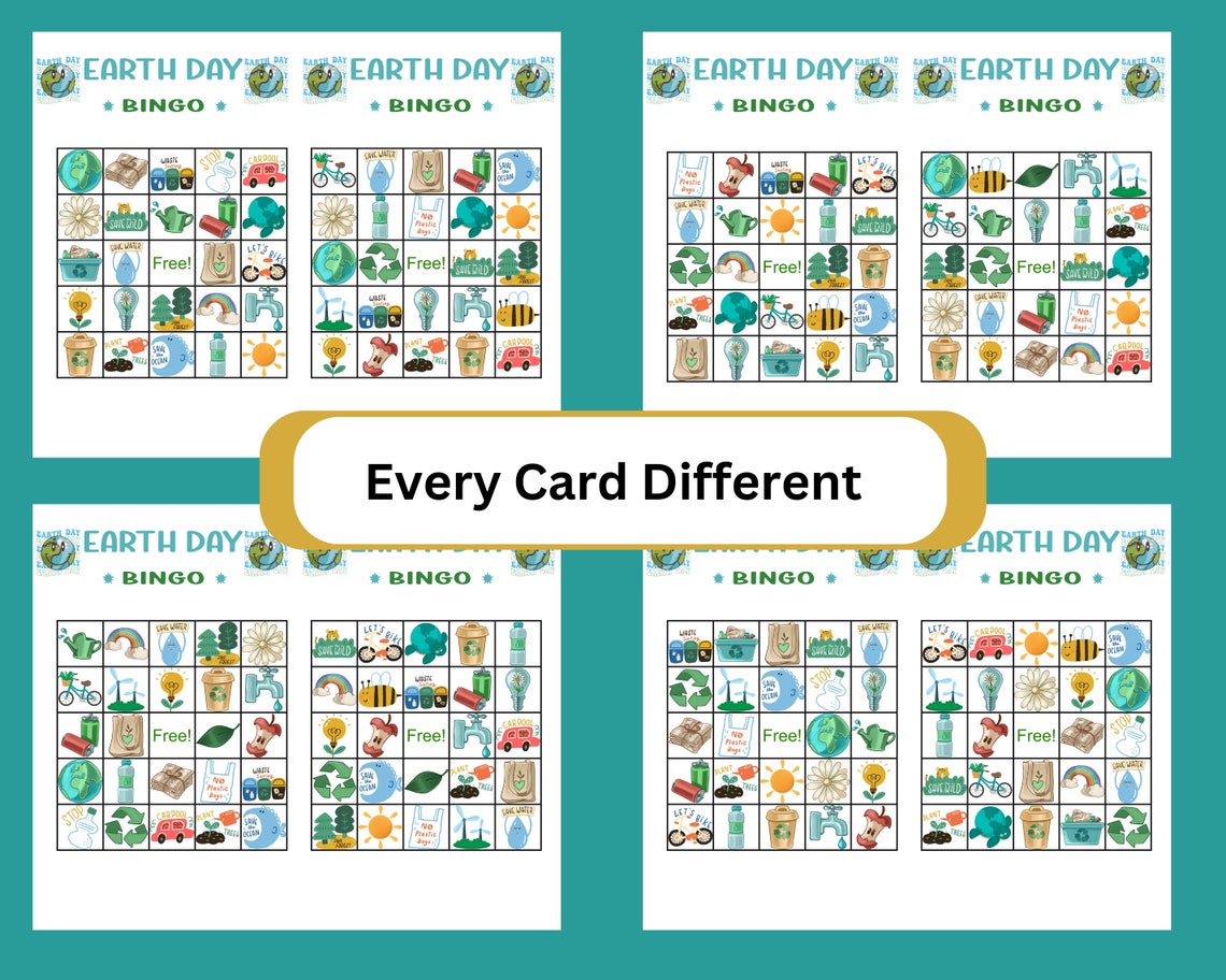 60 Earth Day Bingo Game With Call Cards, 2 Cards per Page, US Letter ...