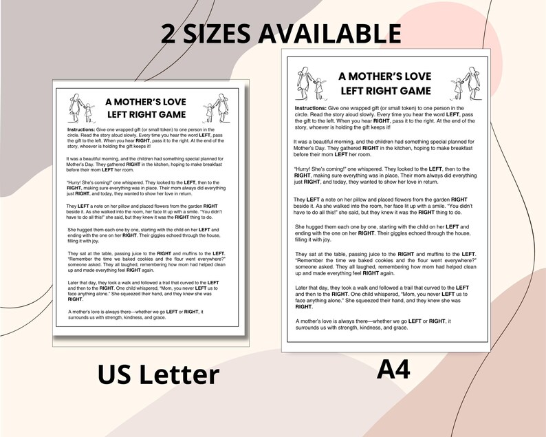 Mother's Day Left Right Game Printable Fun Family Party Game for Kids ...