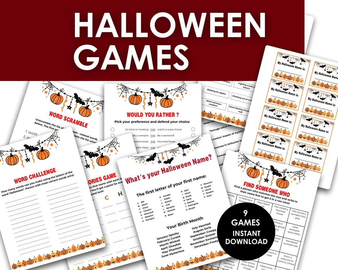 Printable Halloween Games Bundle, Halloween Party Games, Classroom ...