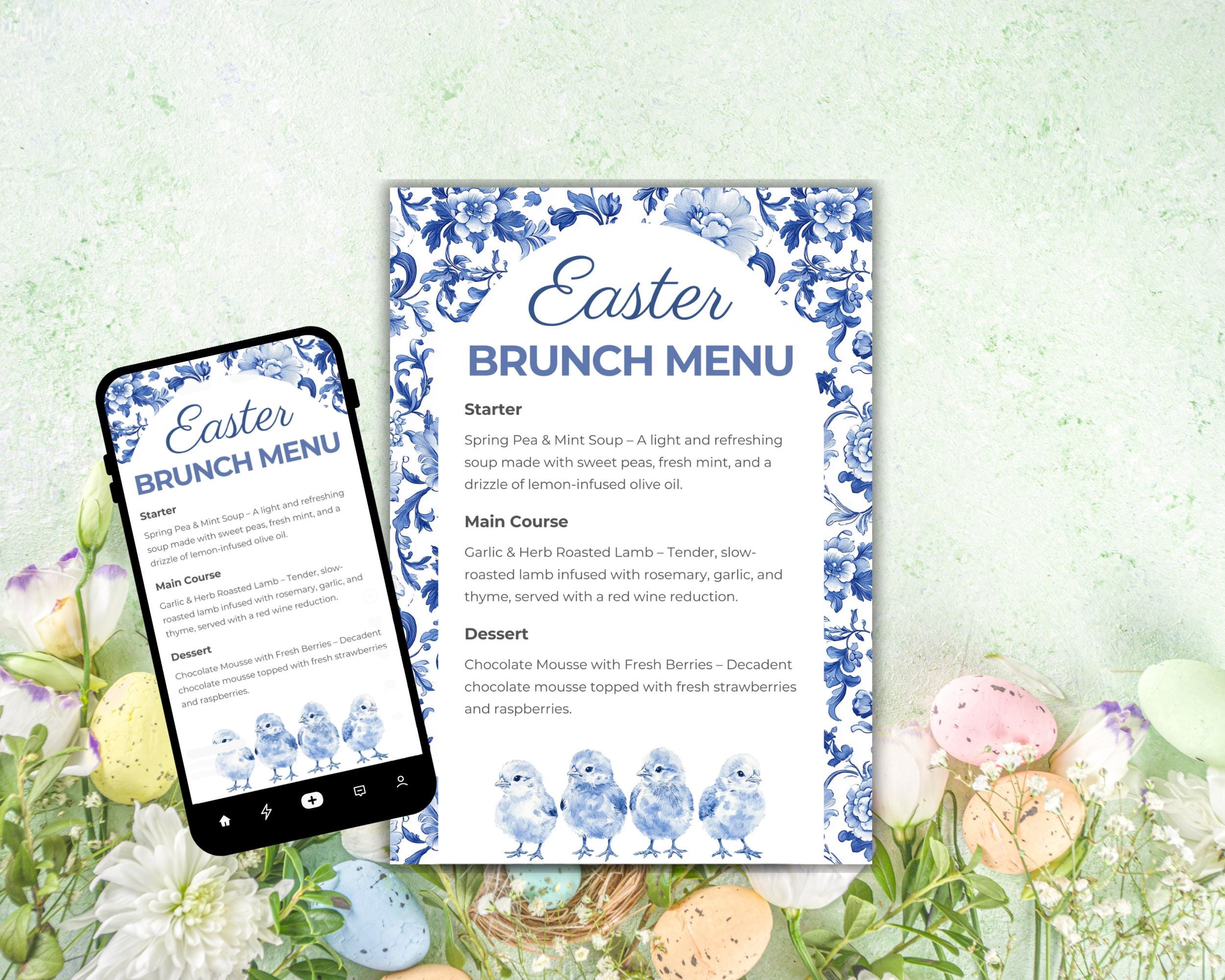 Easter Brunch Menu Template, Printable Easter Menu, Spring Lunch Menu ...