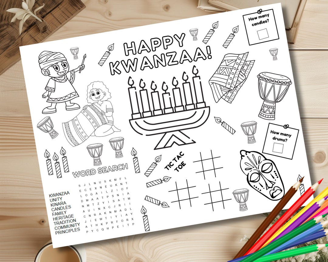 Kwanzaa Coloring Placemat Activity, Kid's Kwanzaa Party Activity, Home ...