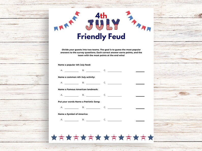4th of July Family Feud Game, Independence Day Celebrations, Family ...