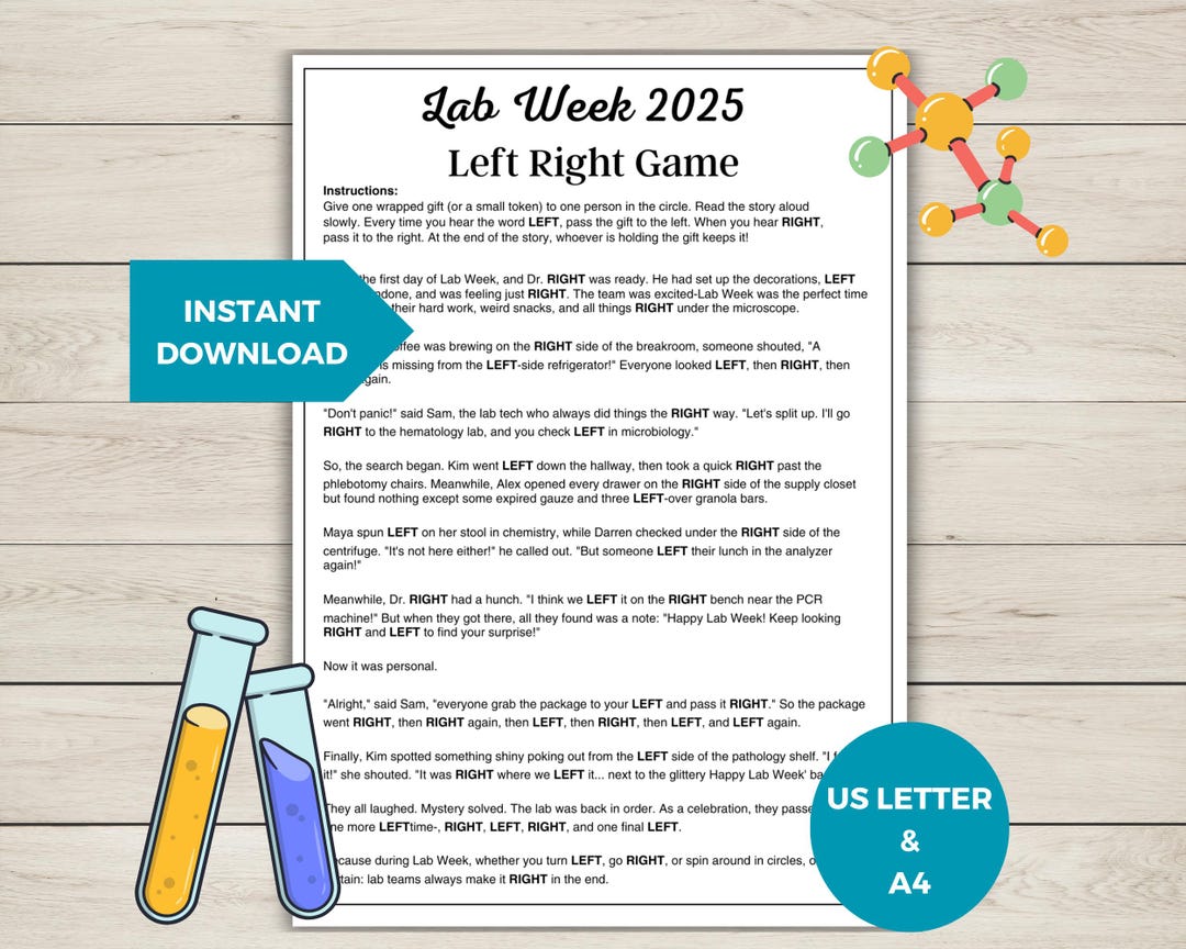 Lab Week Game Left Right Game Printable Funny Lab Tech Appreciation ...