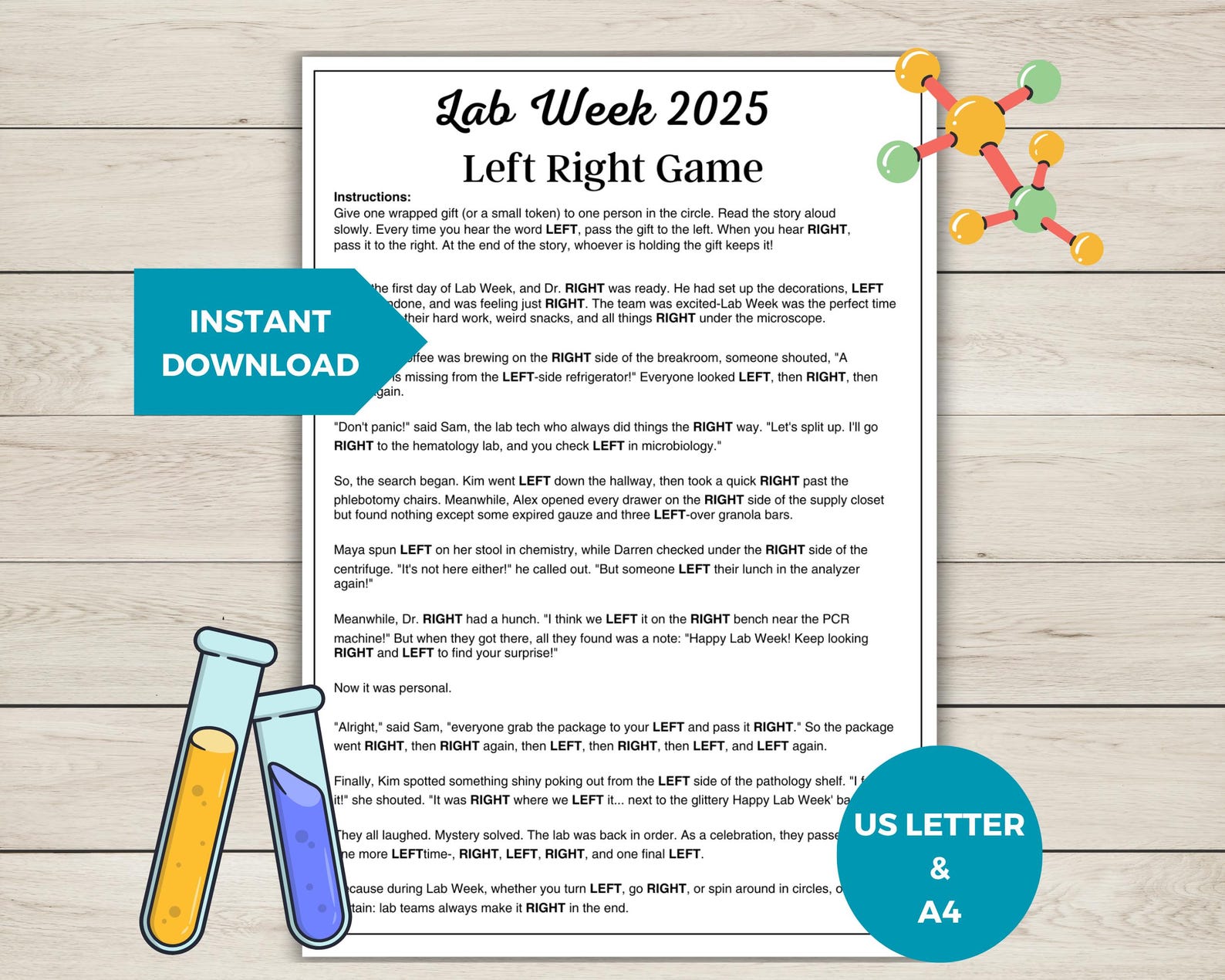Lab Week Game Left Right Game Printable Funny Lab Tech Appreciation ...