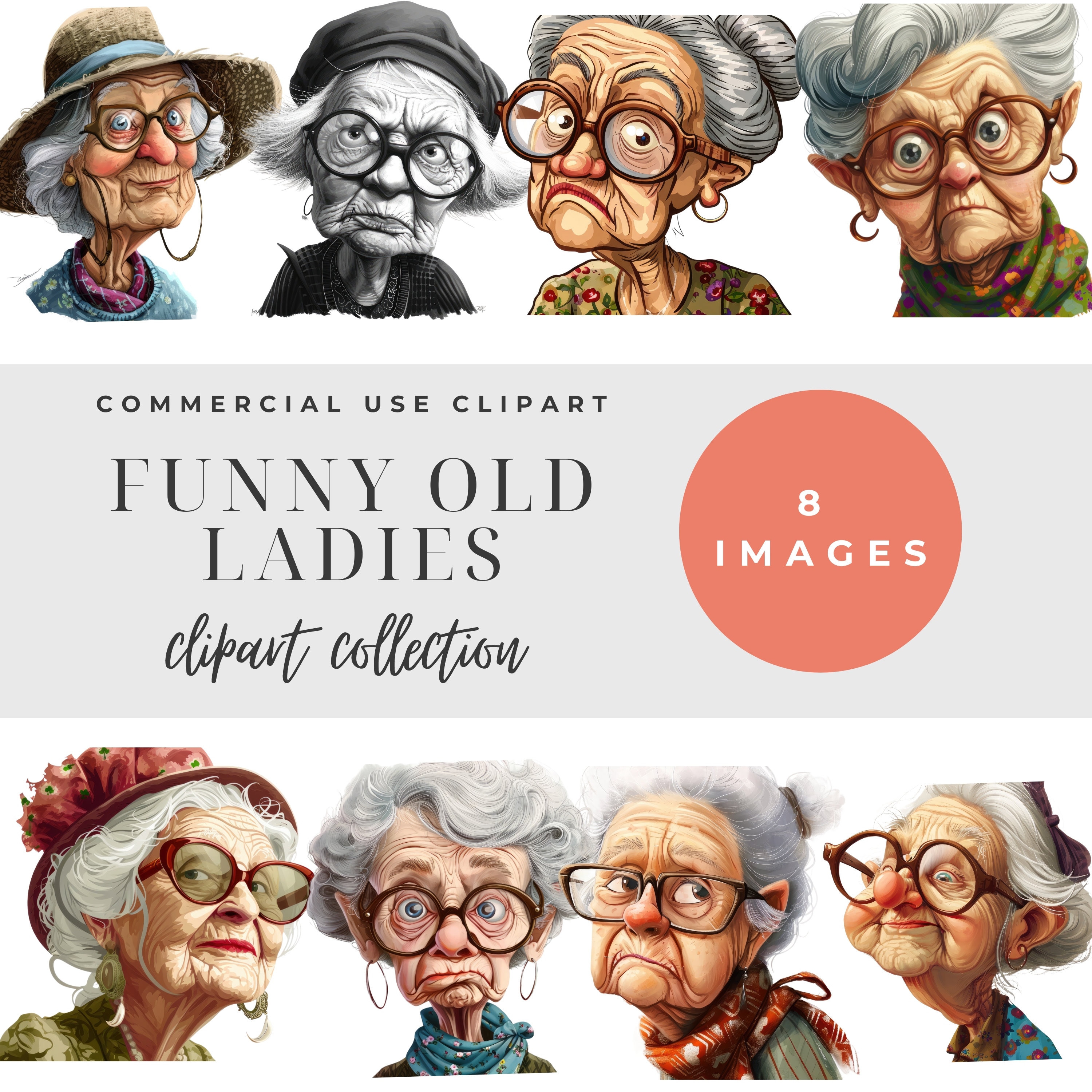 Funny Old People Clipart Collection, Commercial Use, Digital Download ...