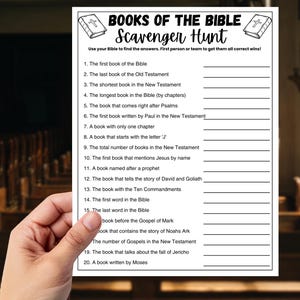 Books of the Bible Scavenger Hunt Game, Printable Bible Trivia for ...