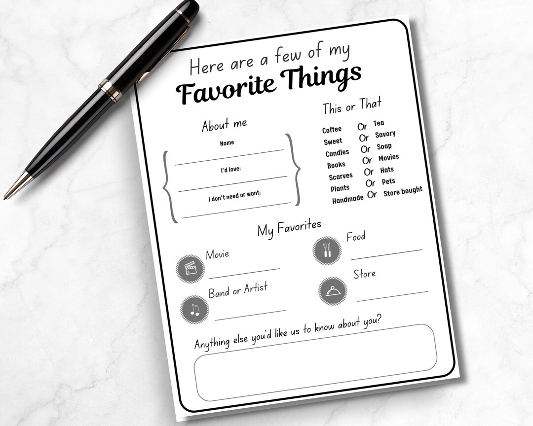 Employee Questionnaire Gift Exchange Questionnaire, Favorite Things ...