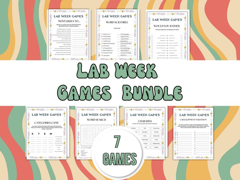 Printable Lab Week 7 Games Bundle 2025 Lab Week Co Worker Games Laboratory Week Activities 