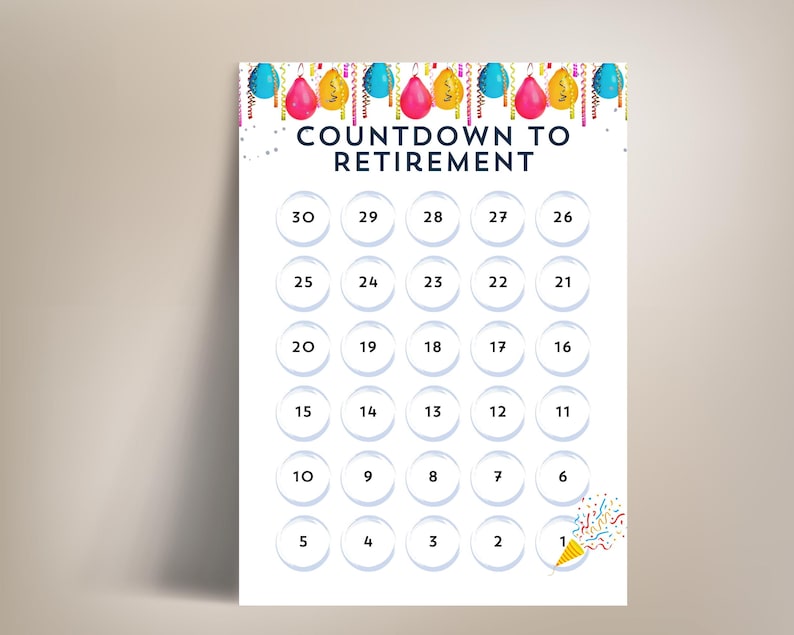 30 Day Retirement Countdown Calendar, Retirement Celebration ...