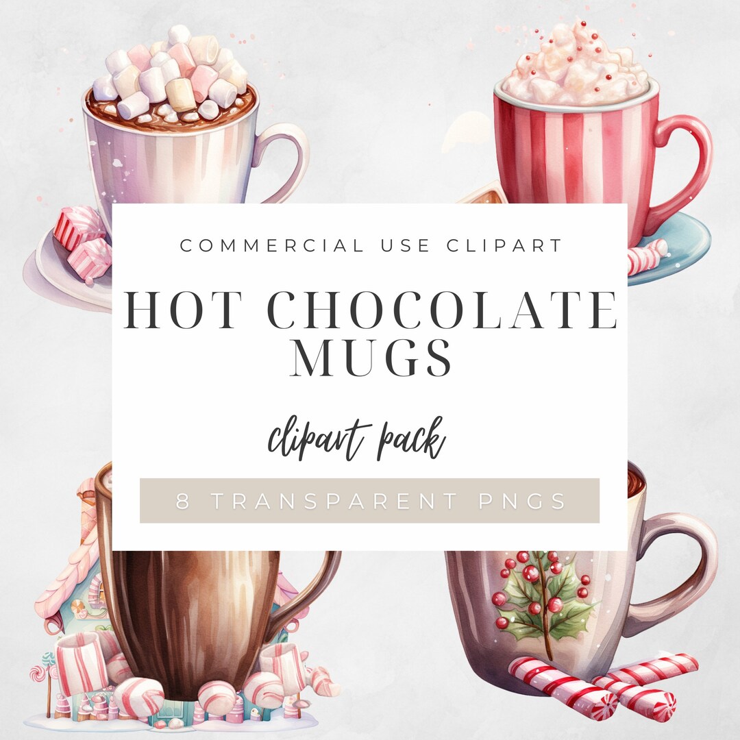 Hot Chocolate Clipart Set Luscious Mugs With Marshmallows & Striped ...