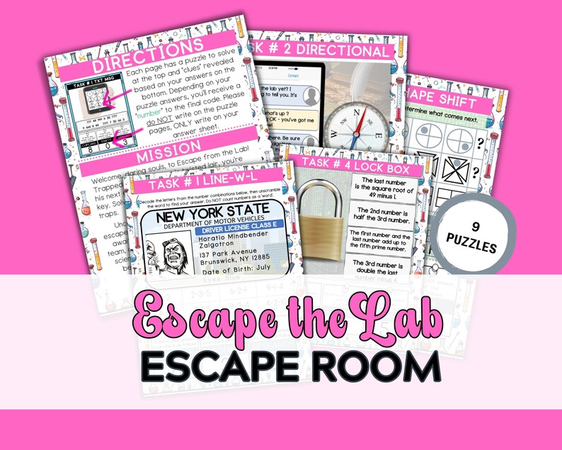 Escape Room for Kids - Escape the Lab , Printable Game With 9 Puzzles ...