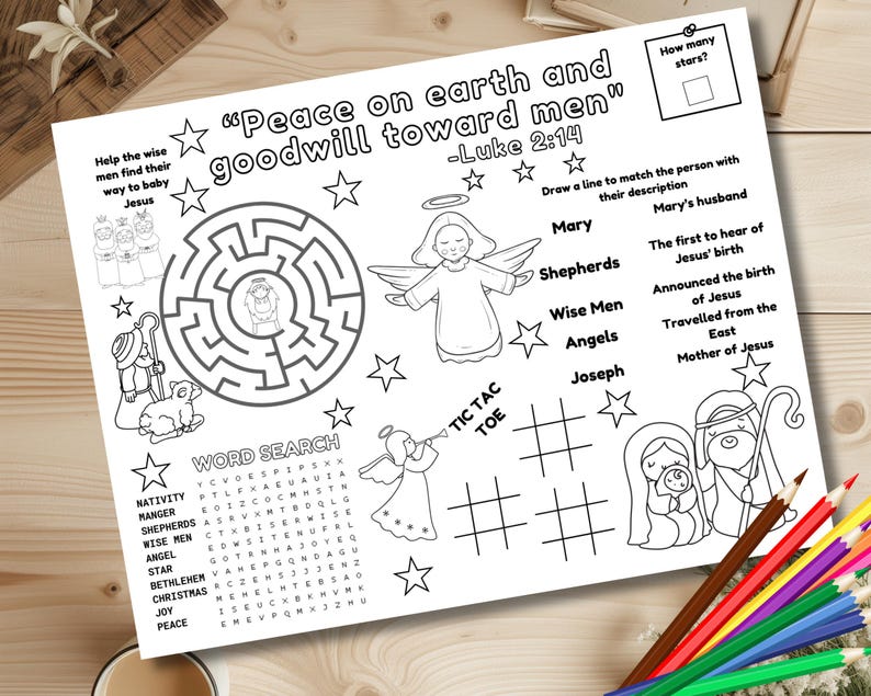Christmas Coloring Placemat Activity, Kid's Christmas Party Activity ...