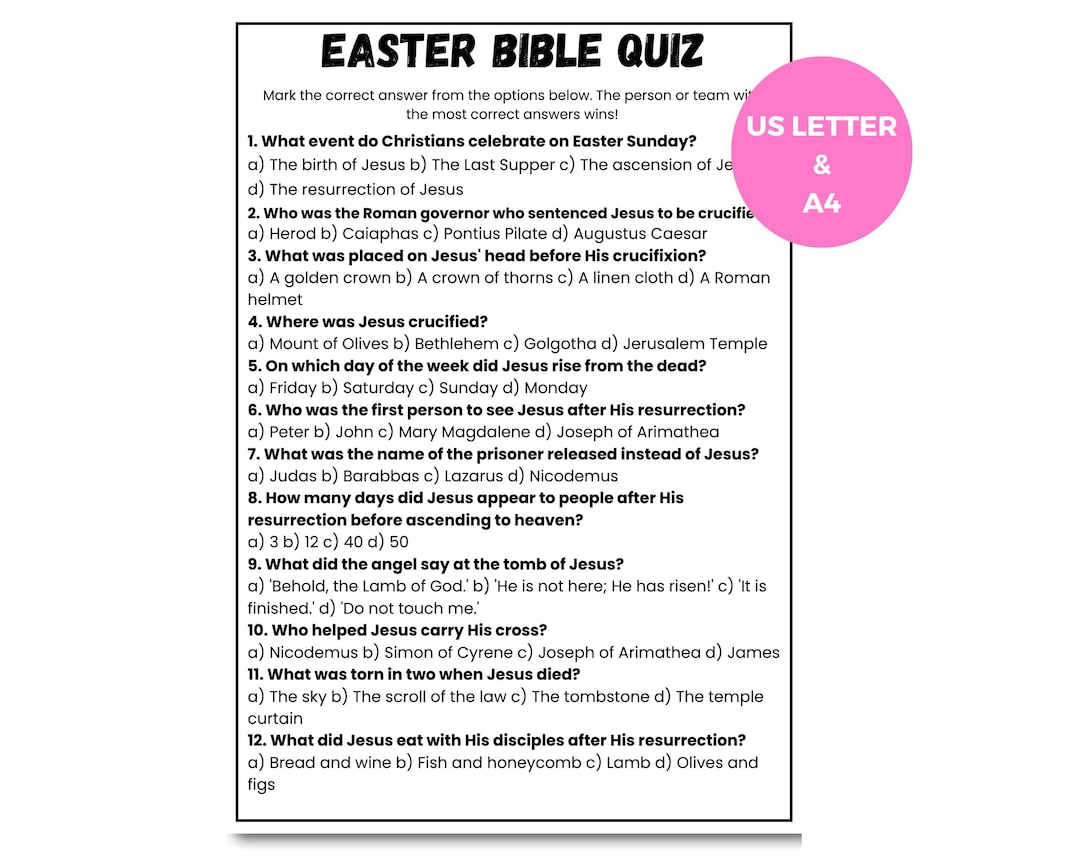 Easter Bible Quiz, Digital Trivia Game for Kids, Printable Church ...