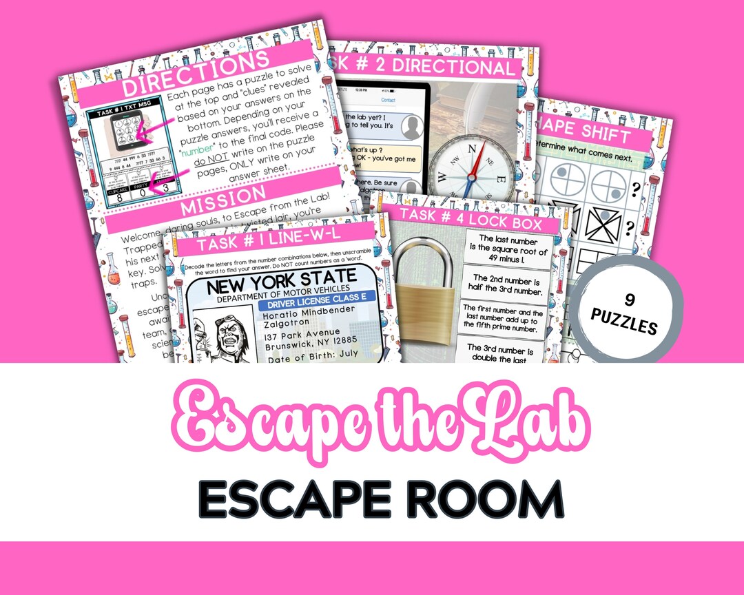 Escape Room for Kids - Escape the Lab , Printable Game With 9 Puzzles ...