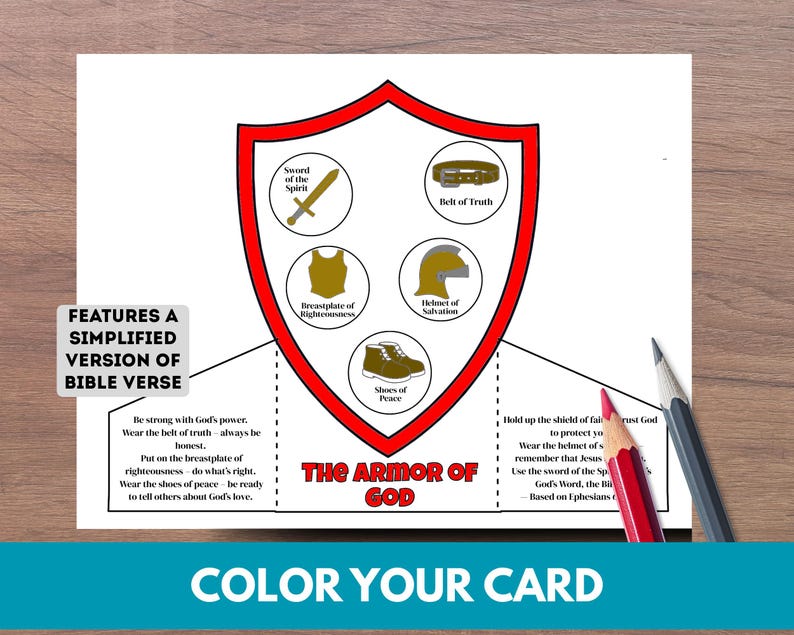 Armor of God Craft Printable, Bible Verse Activity for Kids, Christian ...