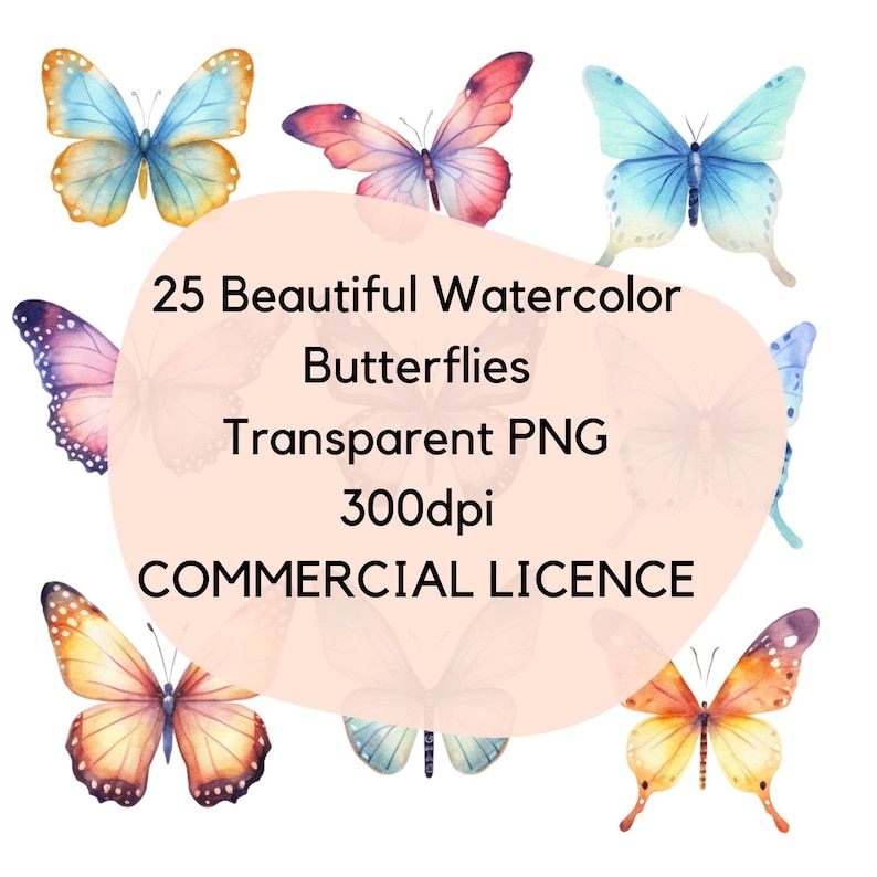 Butterfly Watercolor Clip Art 25 Png Files. Transparent - Etsy