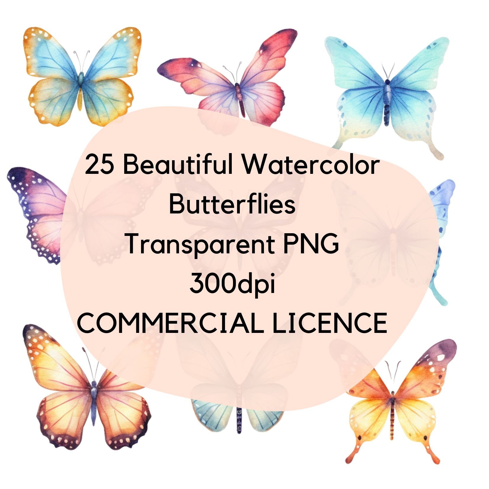 Butterfly Watercolor Clip Art 25 Png Files. Transparent - Etsy