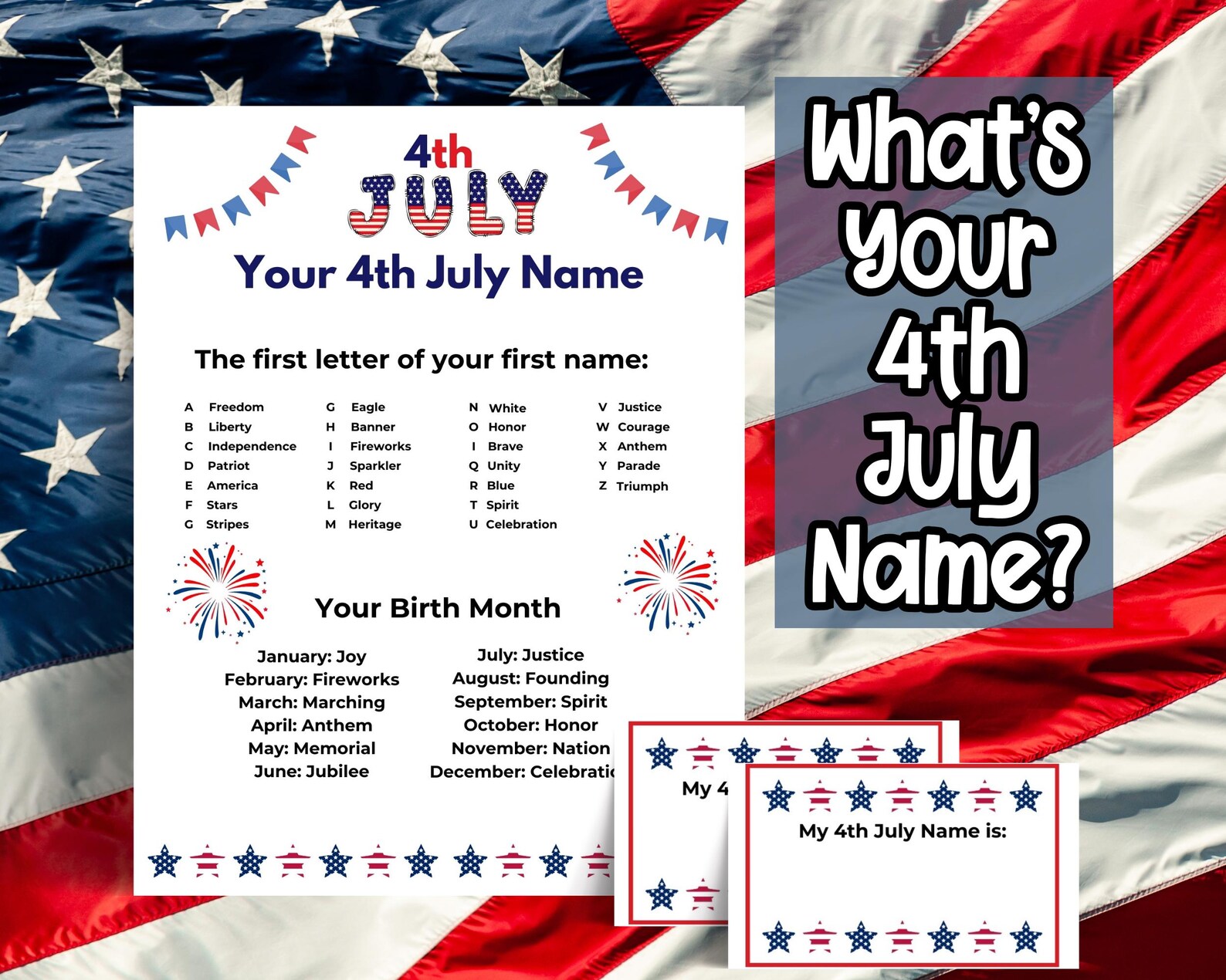 4th of July Name Game for Independence Day Celebrations, Printable ...