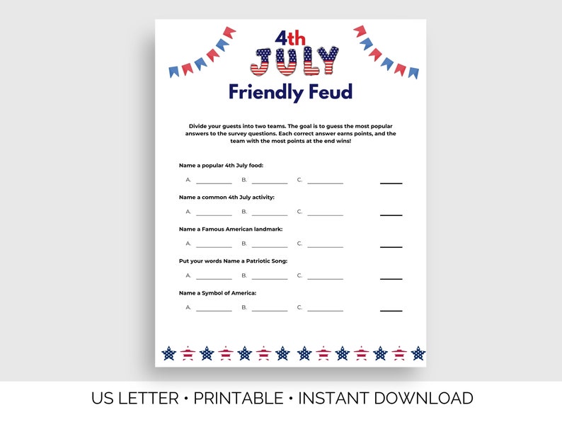 4th of July Family Feud Game, Independence Day Celebrations, Family ...