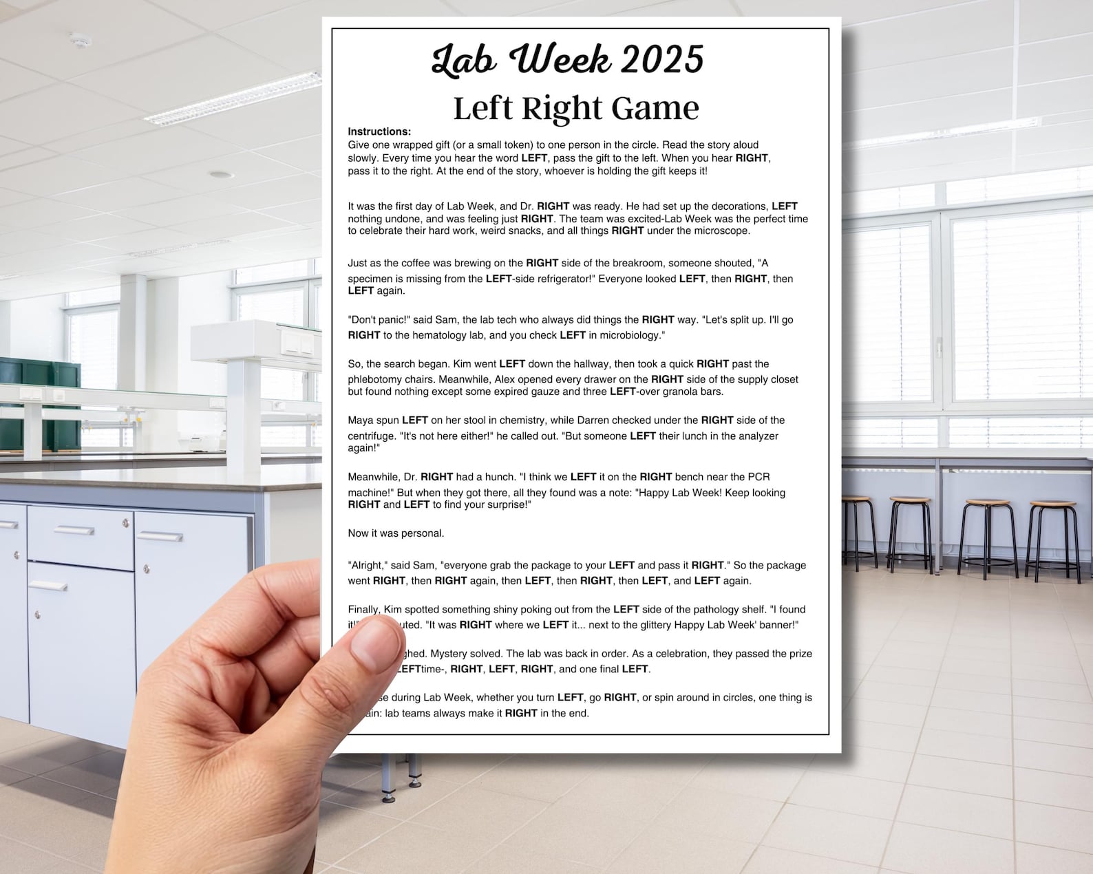 Lab Week Game Left Right Game Printable Funny Lab Tech Appreciation ...
