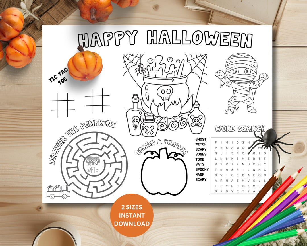 Halloween Coloring Placemat Activity, Kid's Halloween Party Activity ...