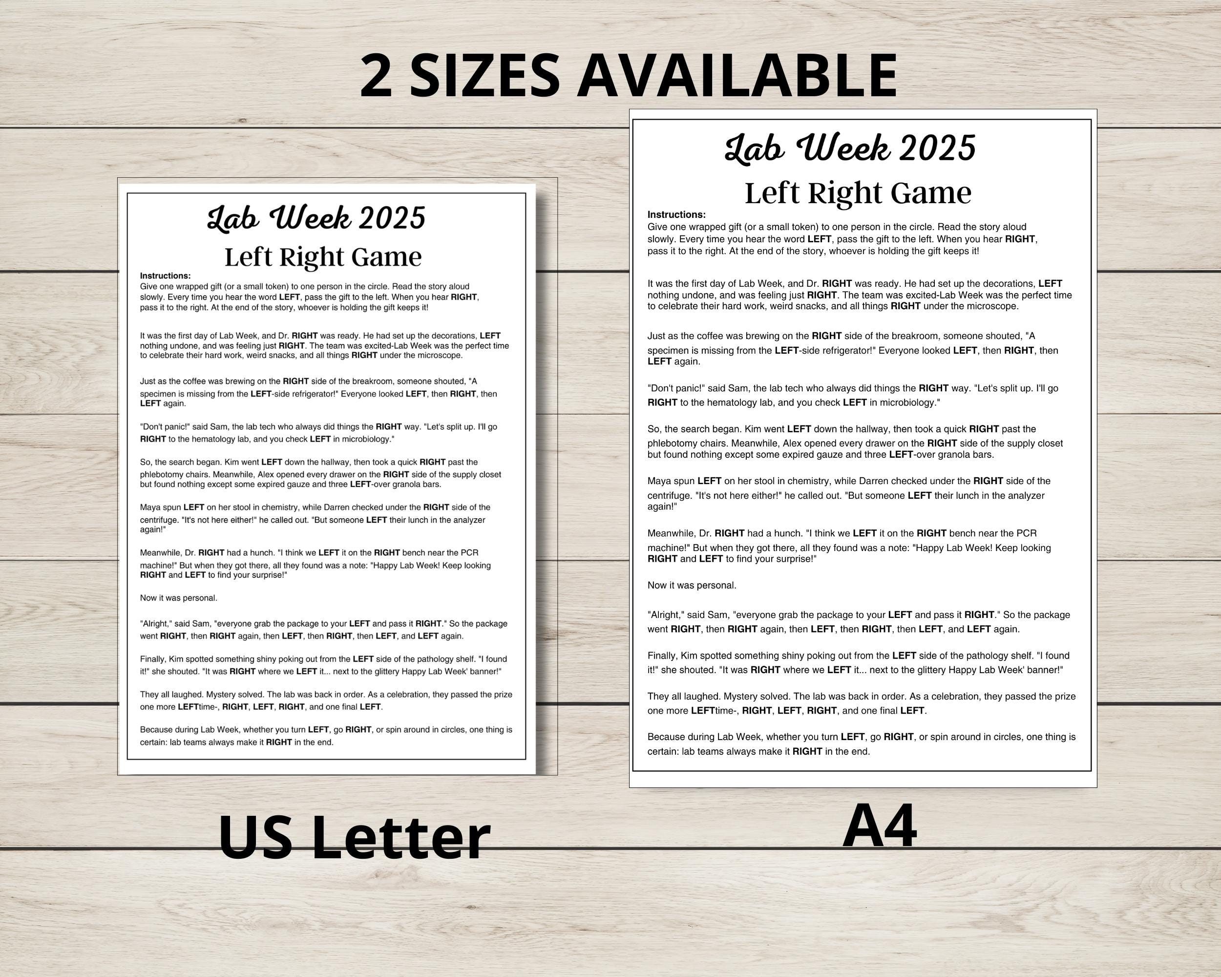 Lab Week Game Left Right Game Printable Funny Lab Tech Appreciation ...