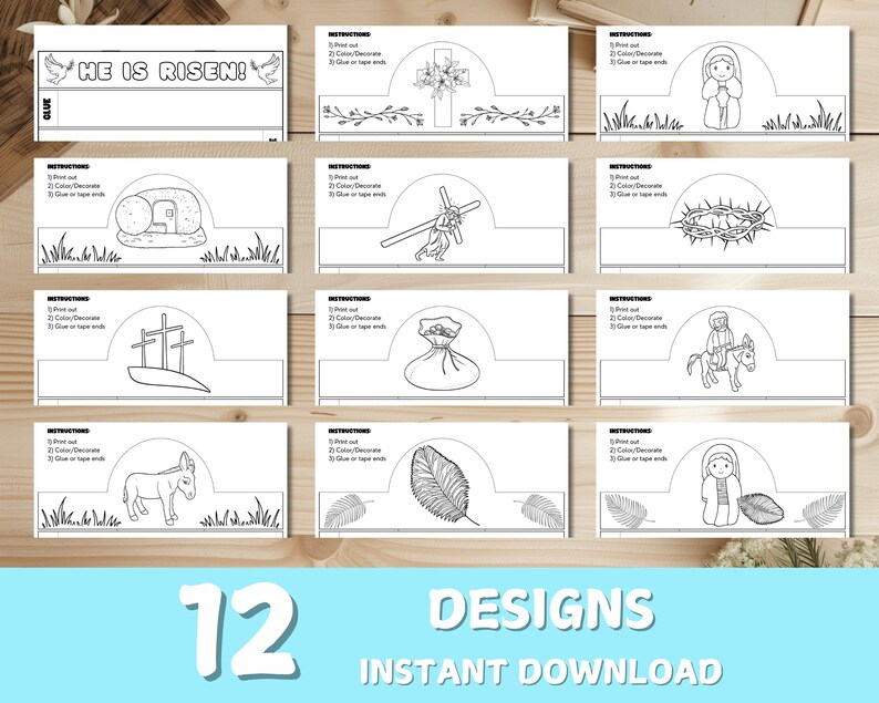 12 Easter Story Crowns, Printable Christian Headbands for Sunday School ...