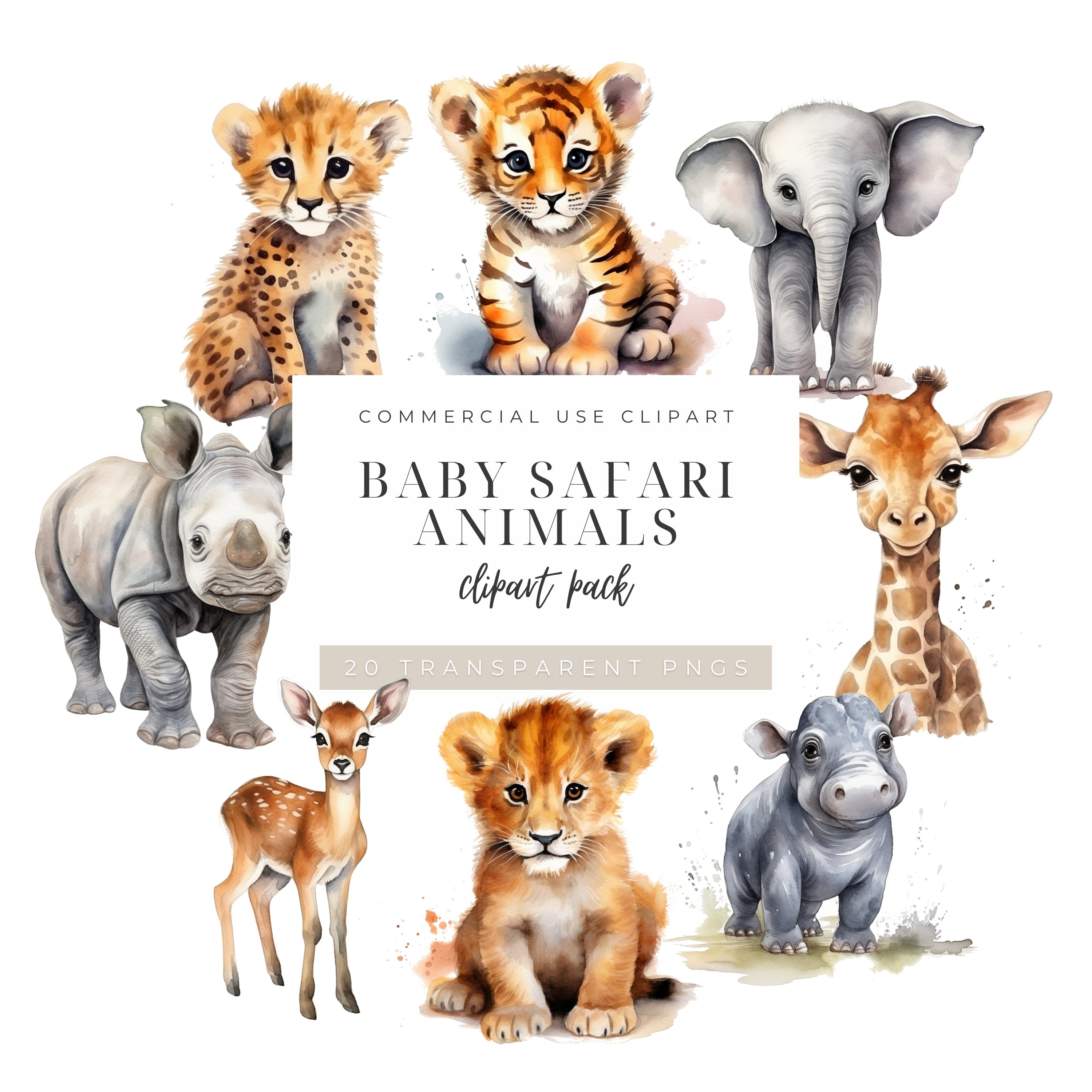 Baby Safari Animals Clipart, 20 Pngs, Baby Shower, Nursery Crafting ...
