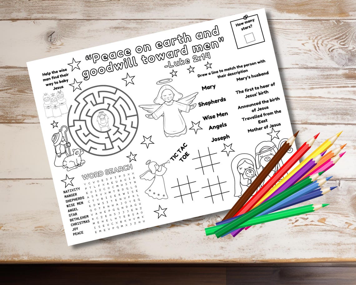 Christmas Coloring Placemat Activity, Kid's Christmas Party Activity ...