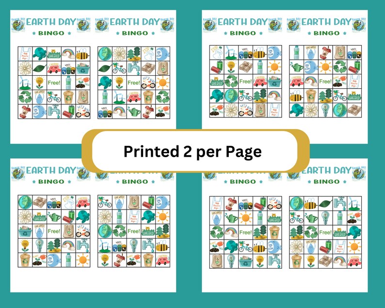 60 Earth Day Bingo Game With Call Cards, 2 Cards per Page, US Letter ...