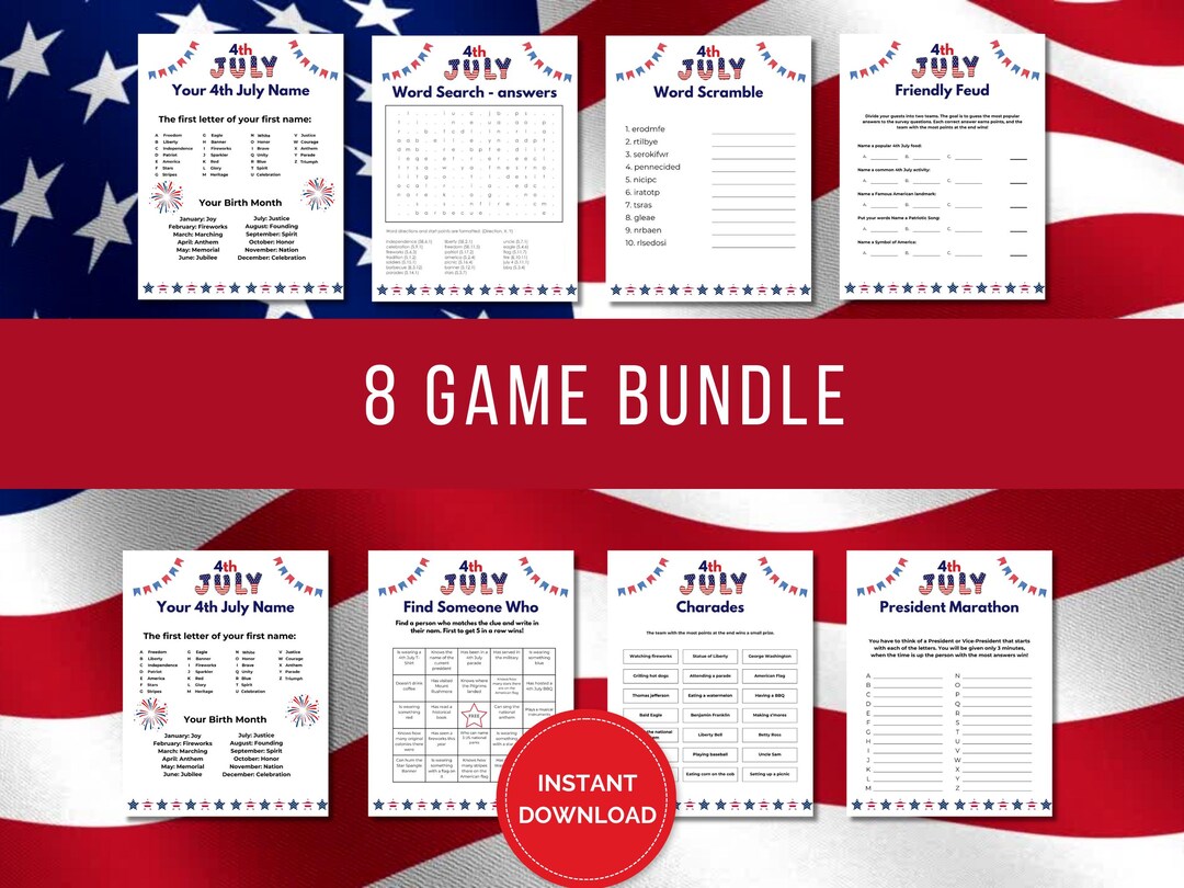 4th July Games Bundle, Independence Day, Family Party Fun, Patriotic ...