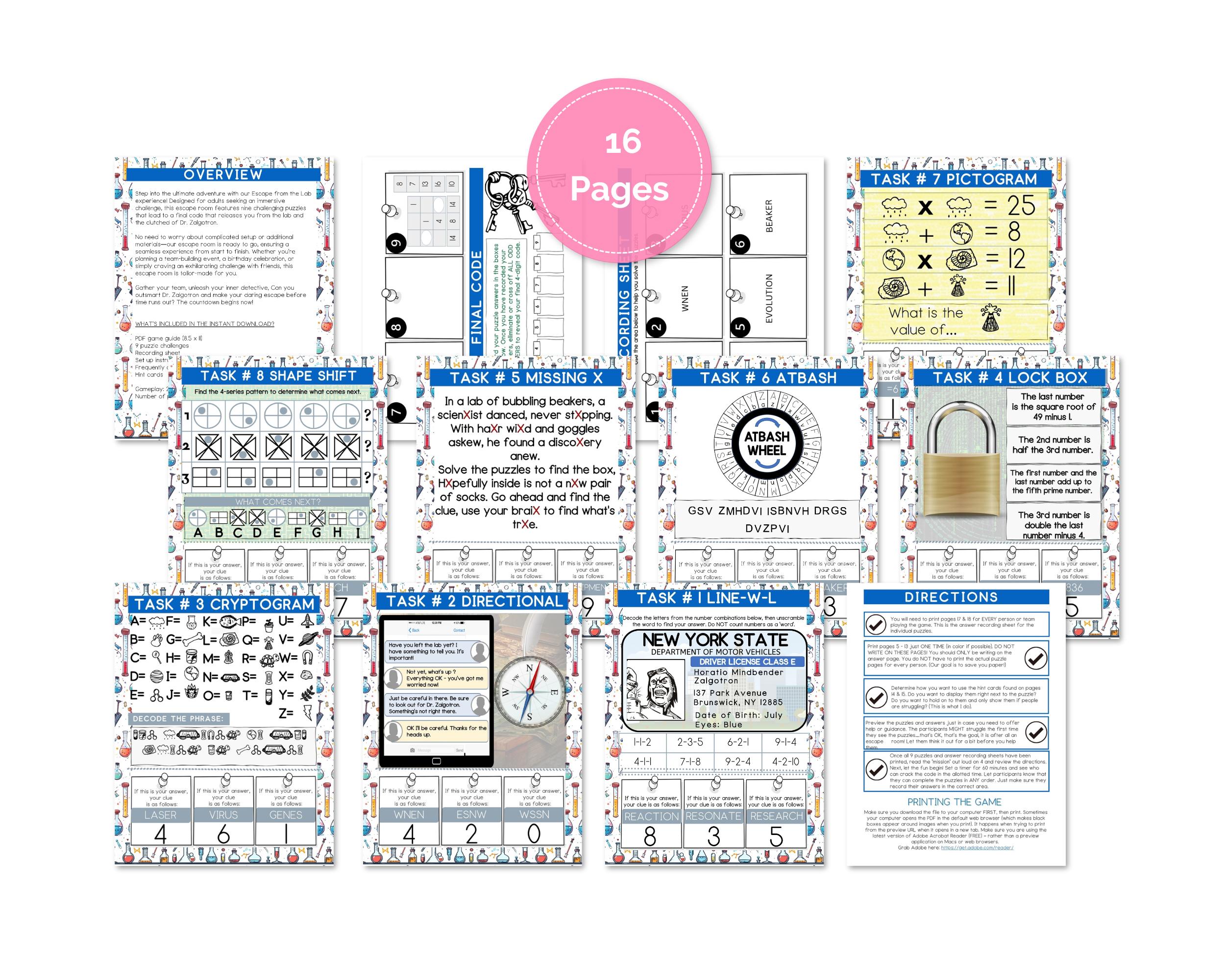 Mad Scientist Escape Room for Kids - Escape the Lab , Printable Teen ...