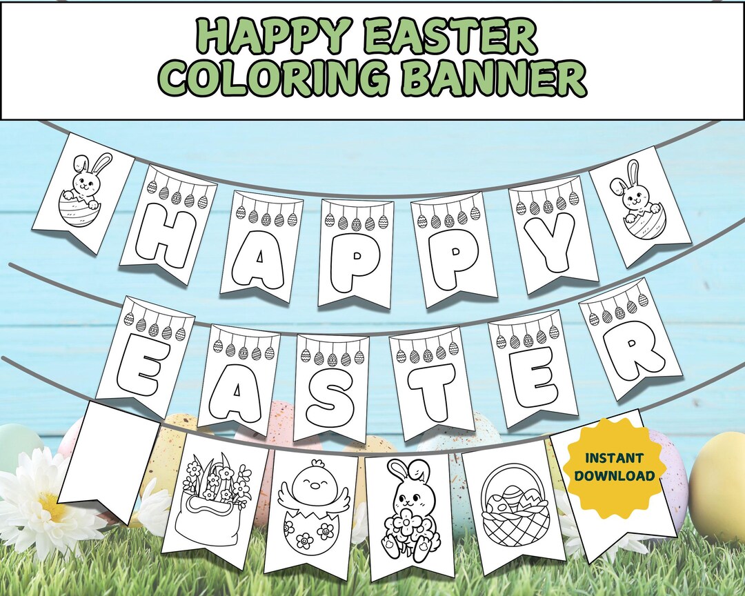 Happy Easter Coloring Banner – Easter Coloring Garland, Easter Activity ...