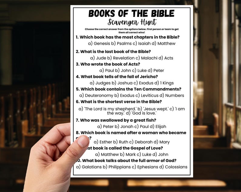 Books of the Bible Scavenger Hunt for Kids, Fun Sunday School Activity ...