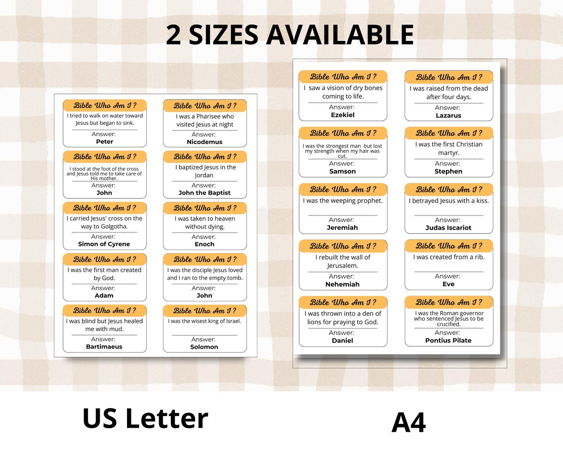 Bible Game Who Am I Game Printable Cards 50 Unique Bible Character ...