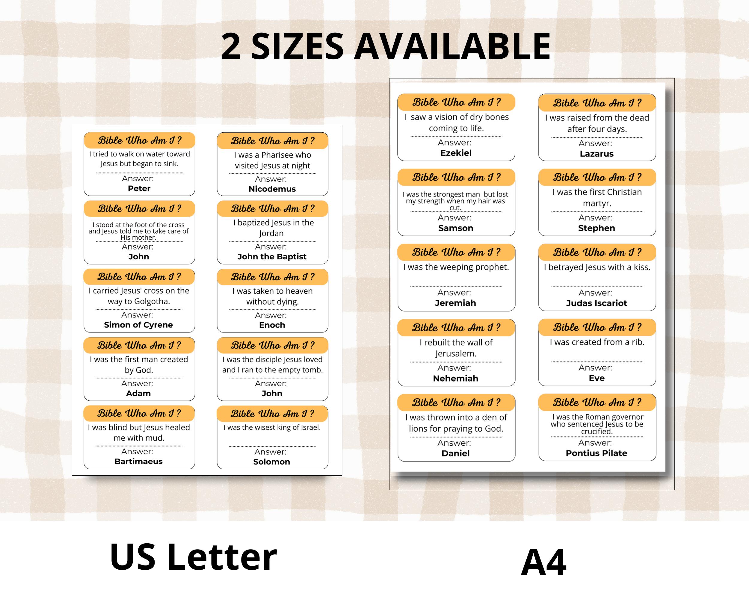 Bible Game Who Am I Game Printable Cards 50 Unique Bible Character ...