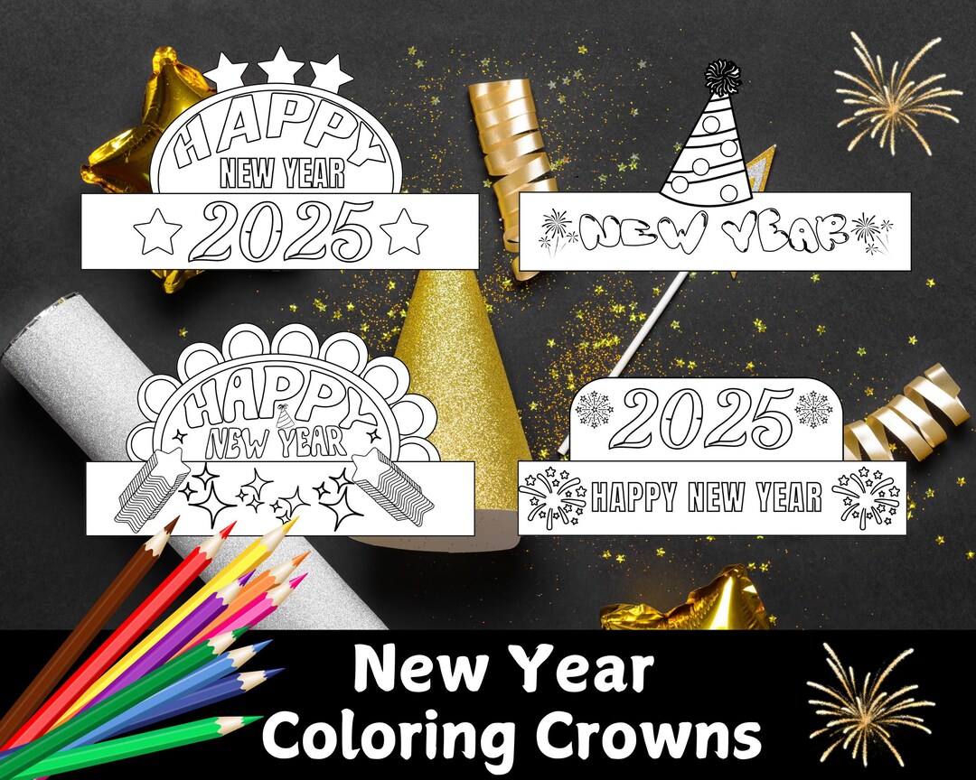 New Years Crown Coloring Craft, Fun Kid's New Year Party Party Activity ...
